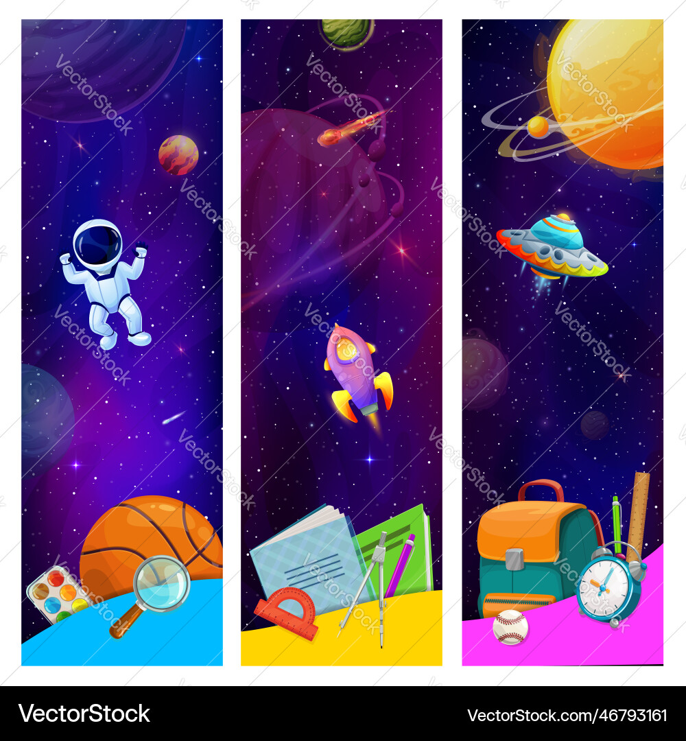School banners with stationery space planets ufo Vector Image