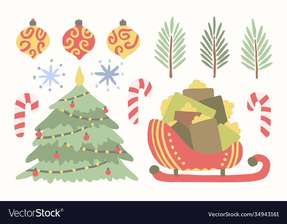 Set christmas objects on a white background Vector Image