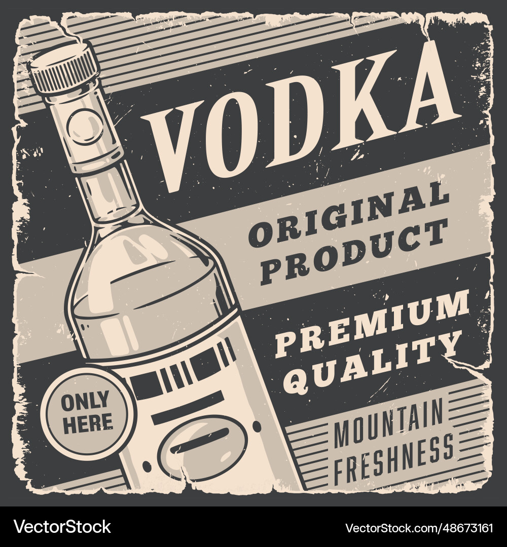 Vodka alcohol vintage sticker monochrome Vector Image