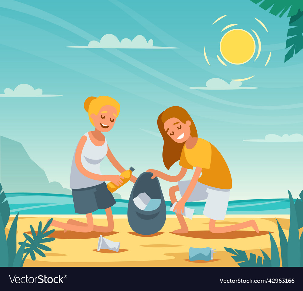 Collecting garbage flat composition Royalty Free Vector