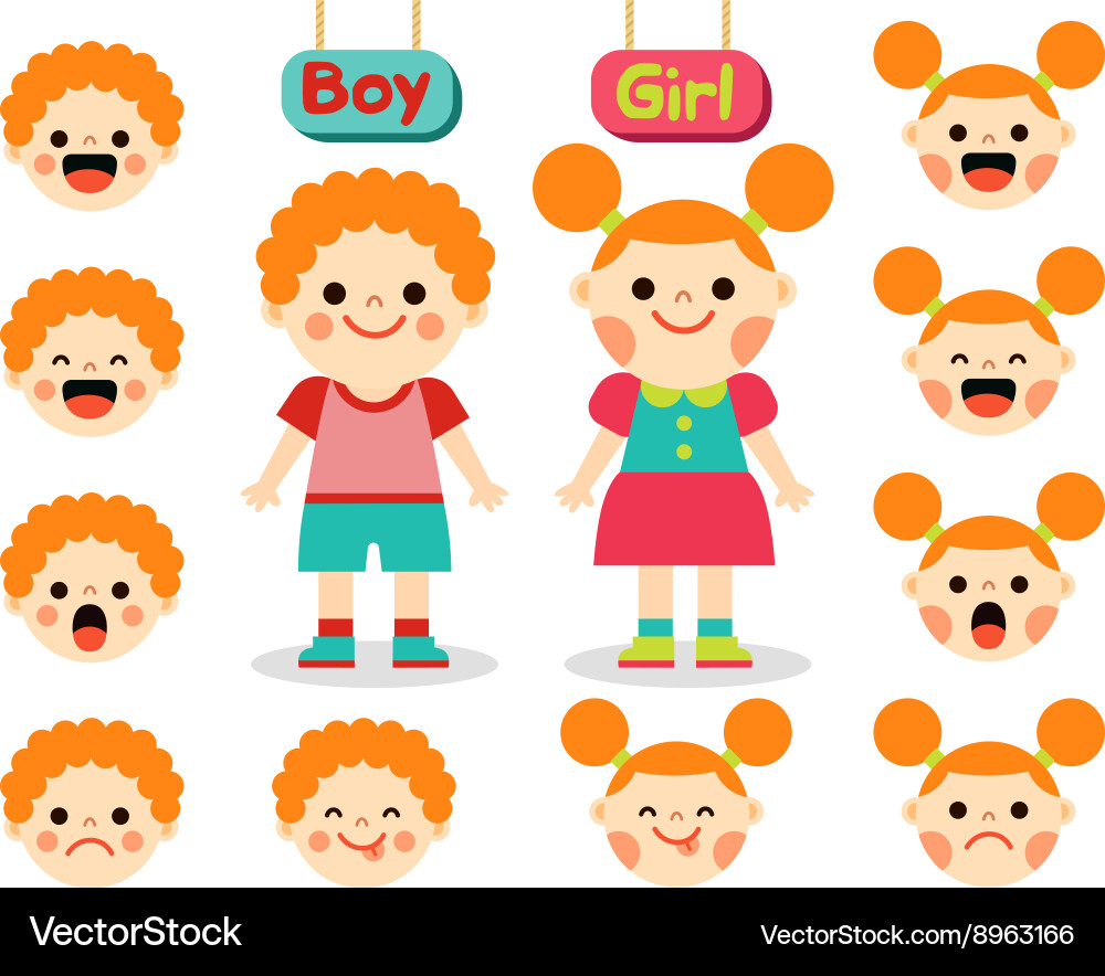 Cute girl and boy with different emotions Vector Image