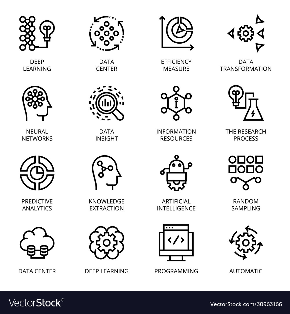 Data science filled line icons Royalty Free Vector Image