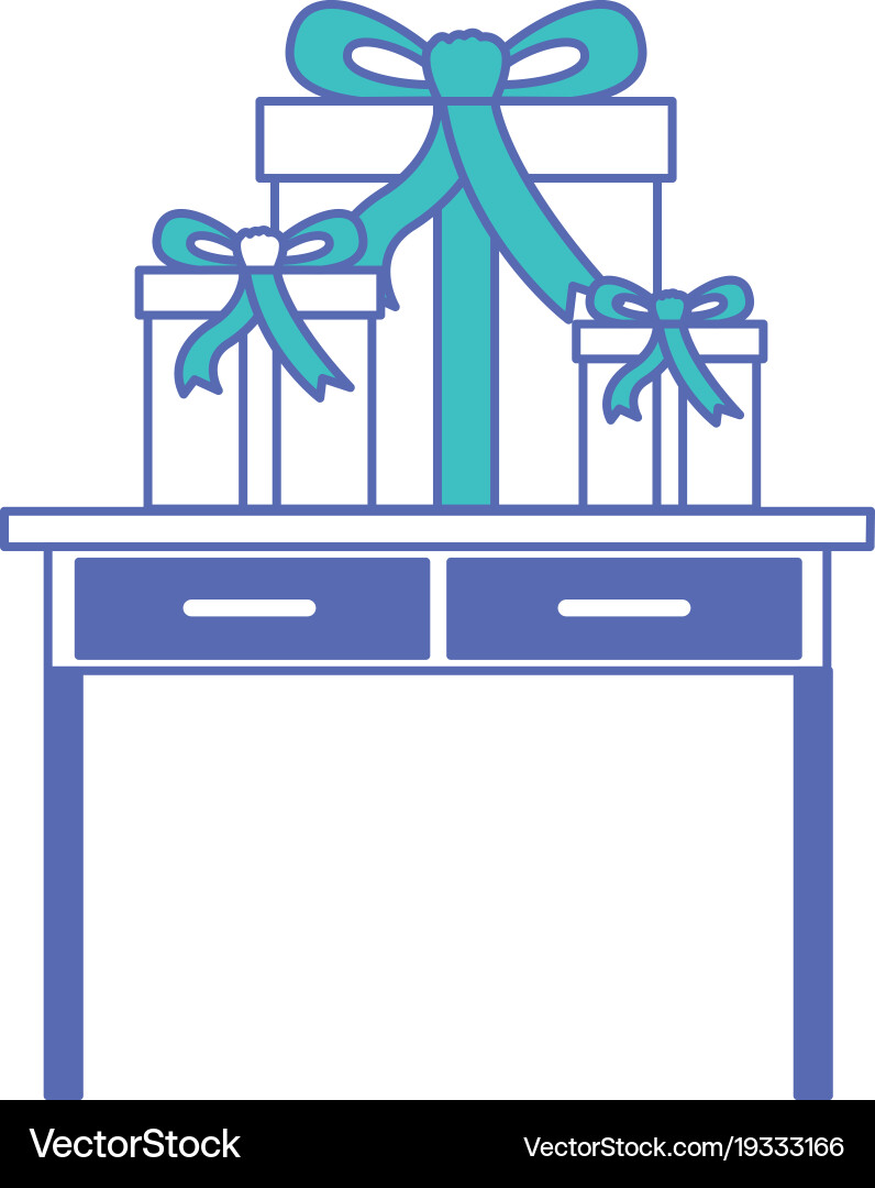 Desk table with drawers front view with gifts Vector Image