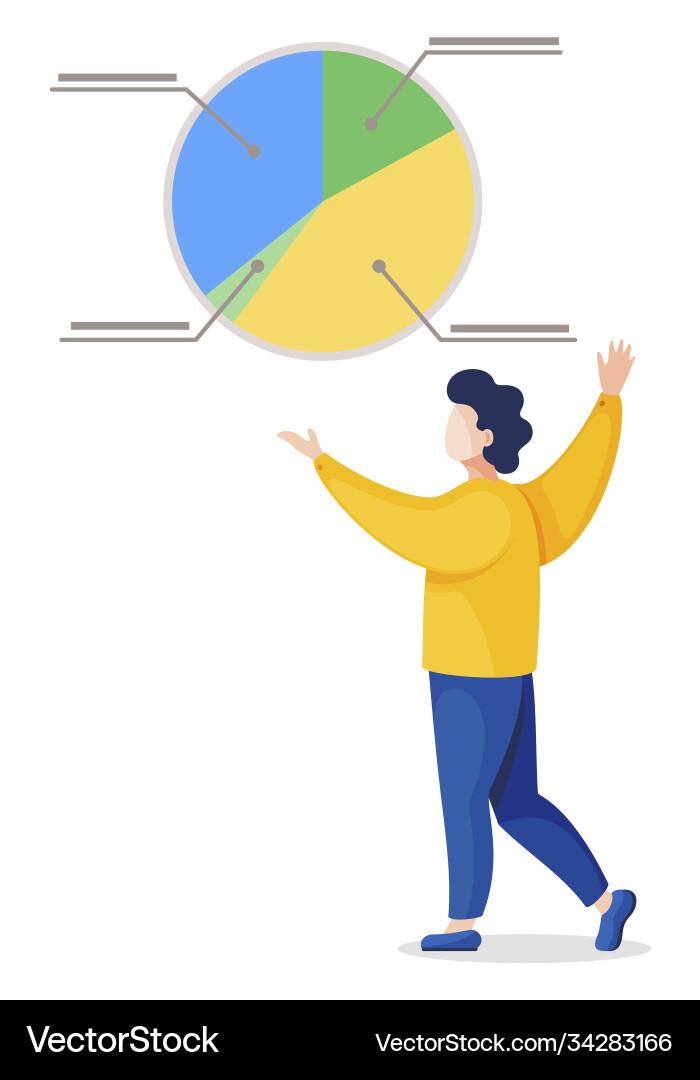 Man look at data diagram with segments business Vector Image