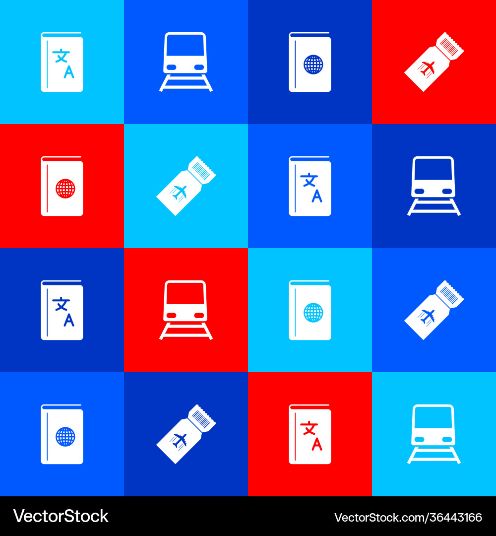 Set translator book train cover travel guide Vector Image