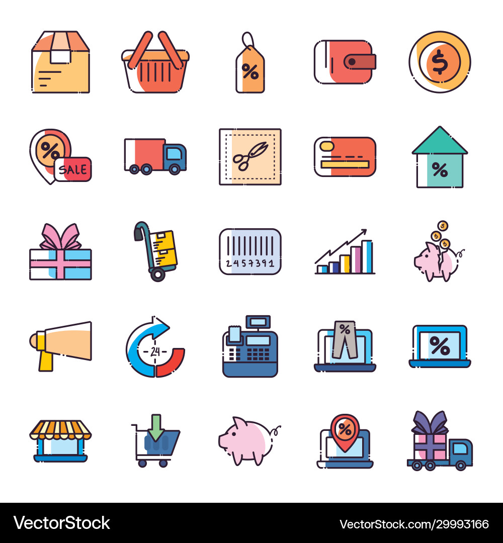 Shopping fill style icon set design Royalty Free Vector