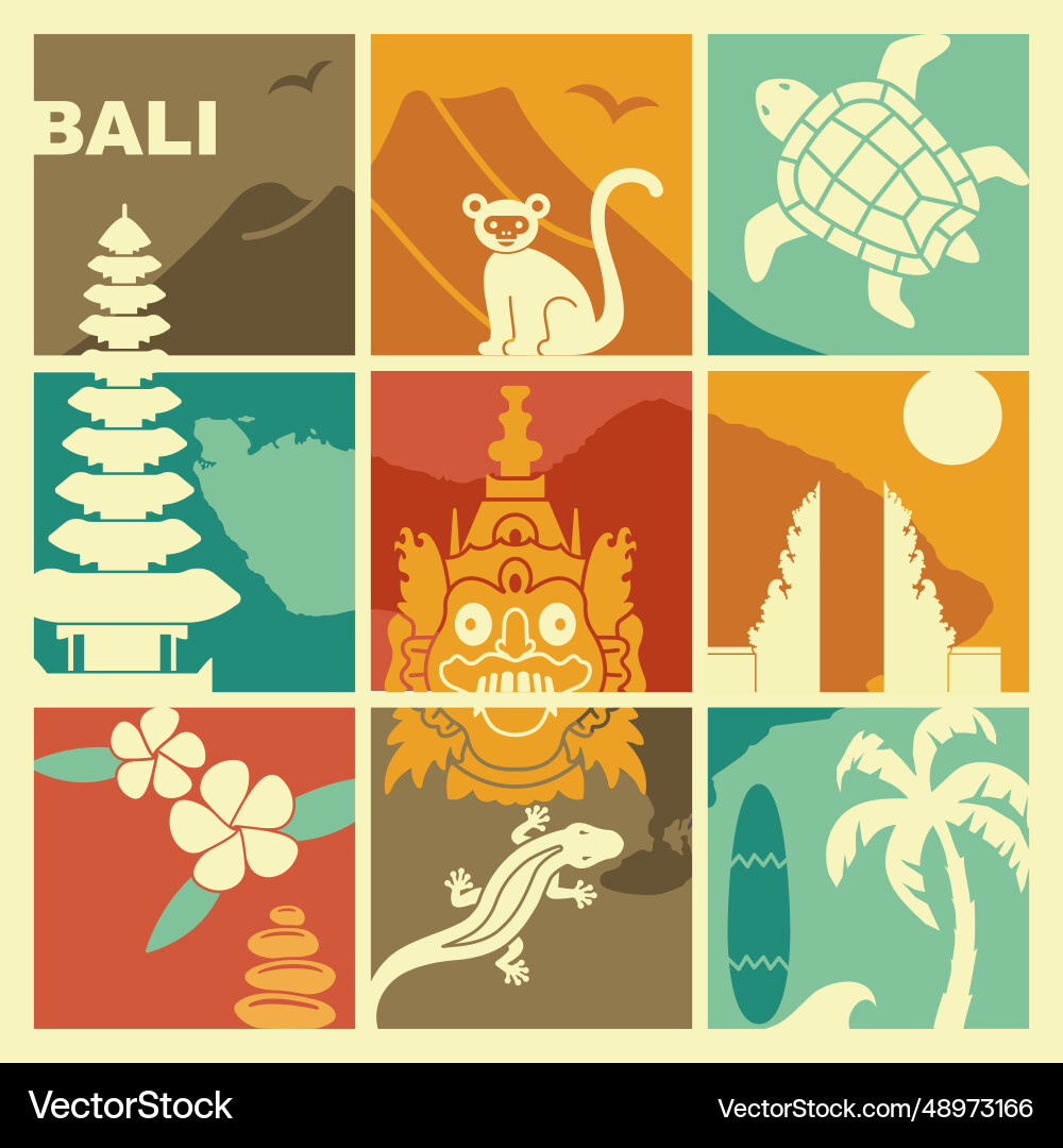 Square composition on the theme of bali Royalty Free Vector