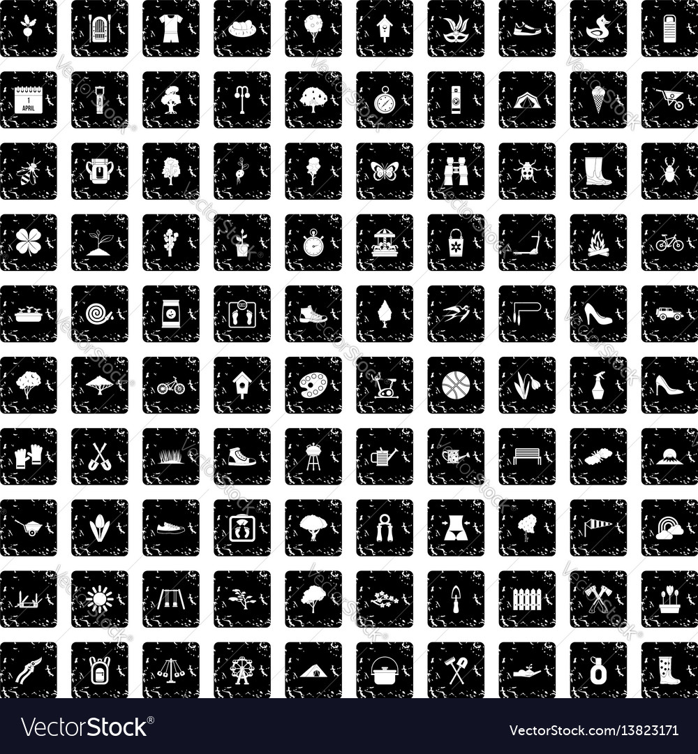 100 spring icons set grunge style Royalty Free Vector Image