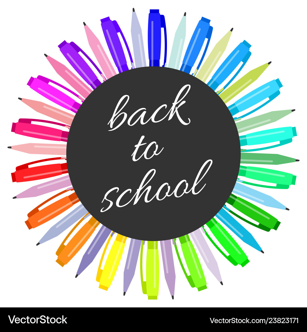 A set of multi-colored pens placed in circle Vector Image