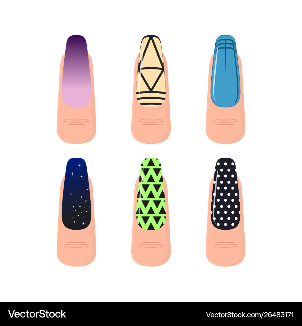 Cartoon color nail service art elements set Vector Image
