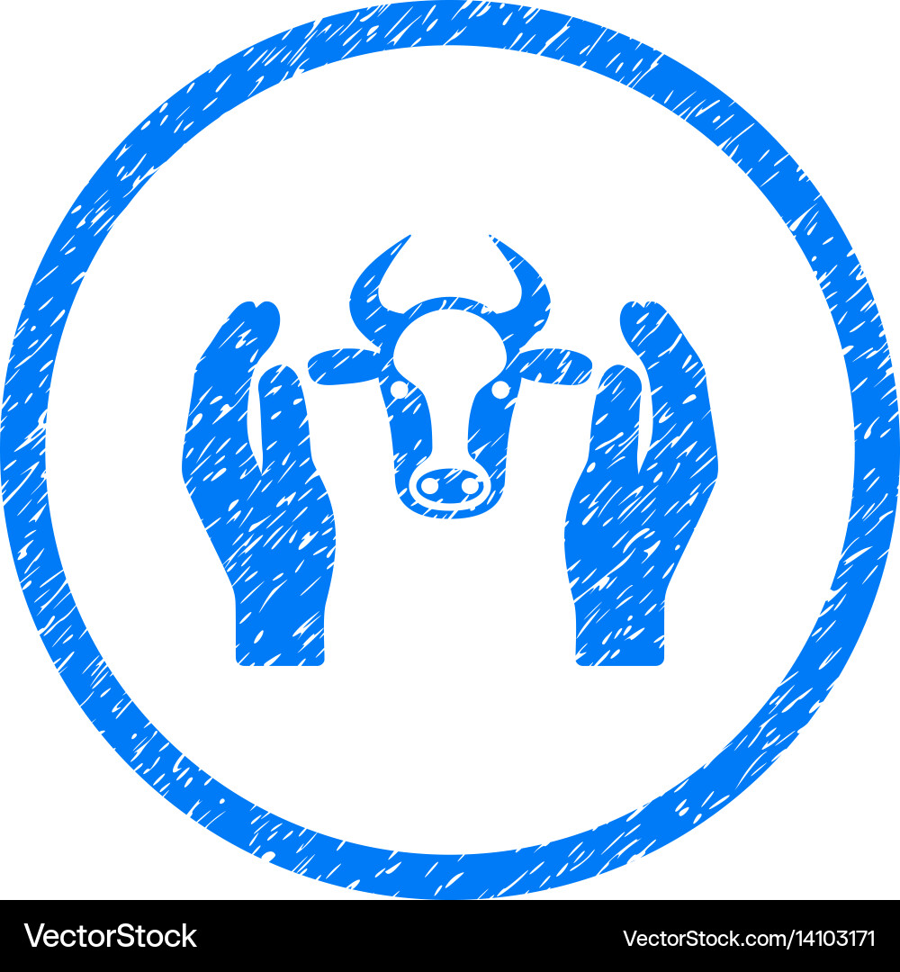 Cow head care hands rounded grainy icon Royalty Free Vector