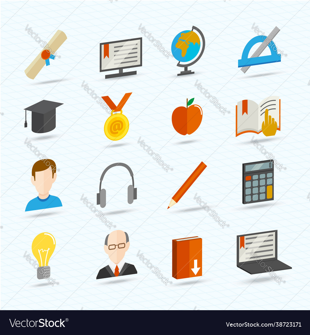 E-learning flat icons Royalty Free Vector Image