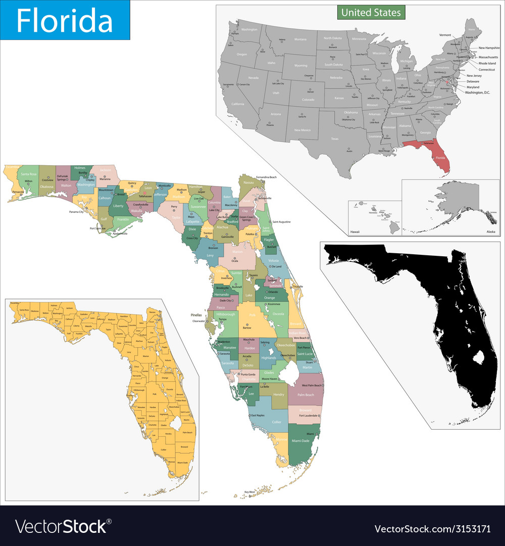 Florida map Royalty Free Vector Image - VectorStock