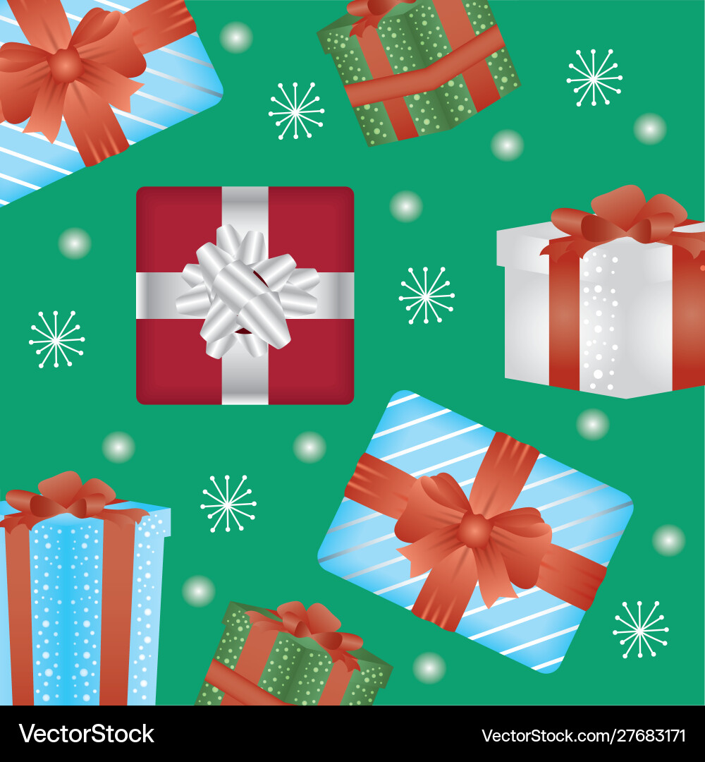Happy merry christmas card with gifts pattern Vector Image