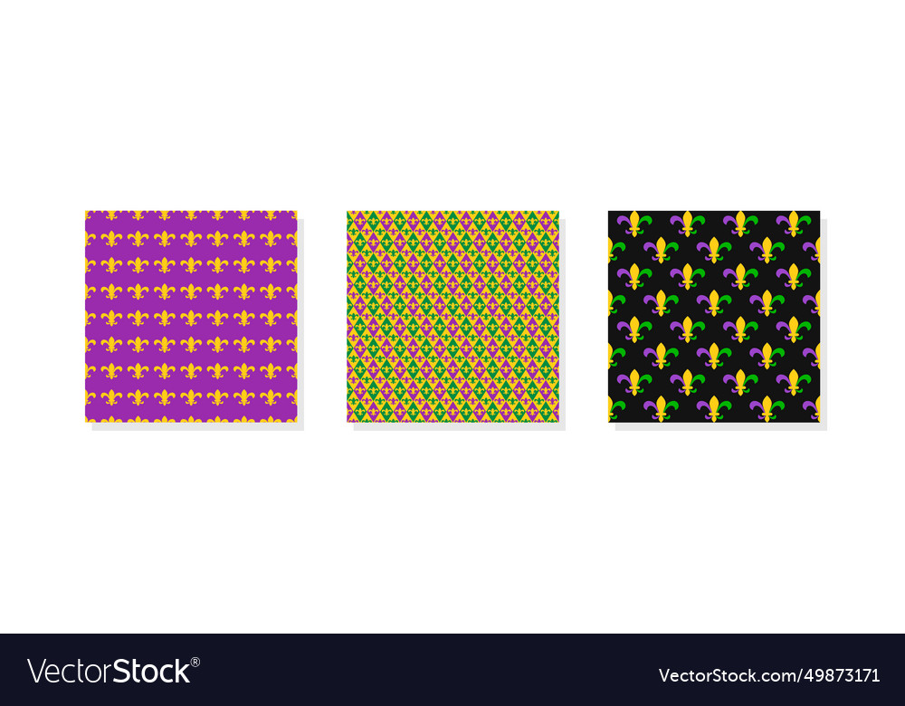 Mardi gras seamless patterns three carnival or Vector Image