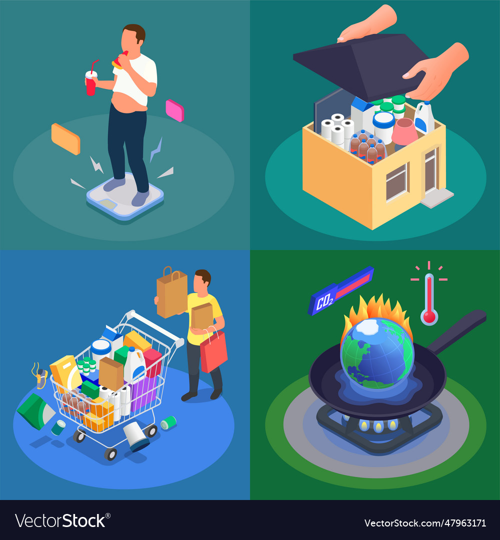 Overconsumption isometric set Royalty Free Vector Image