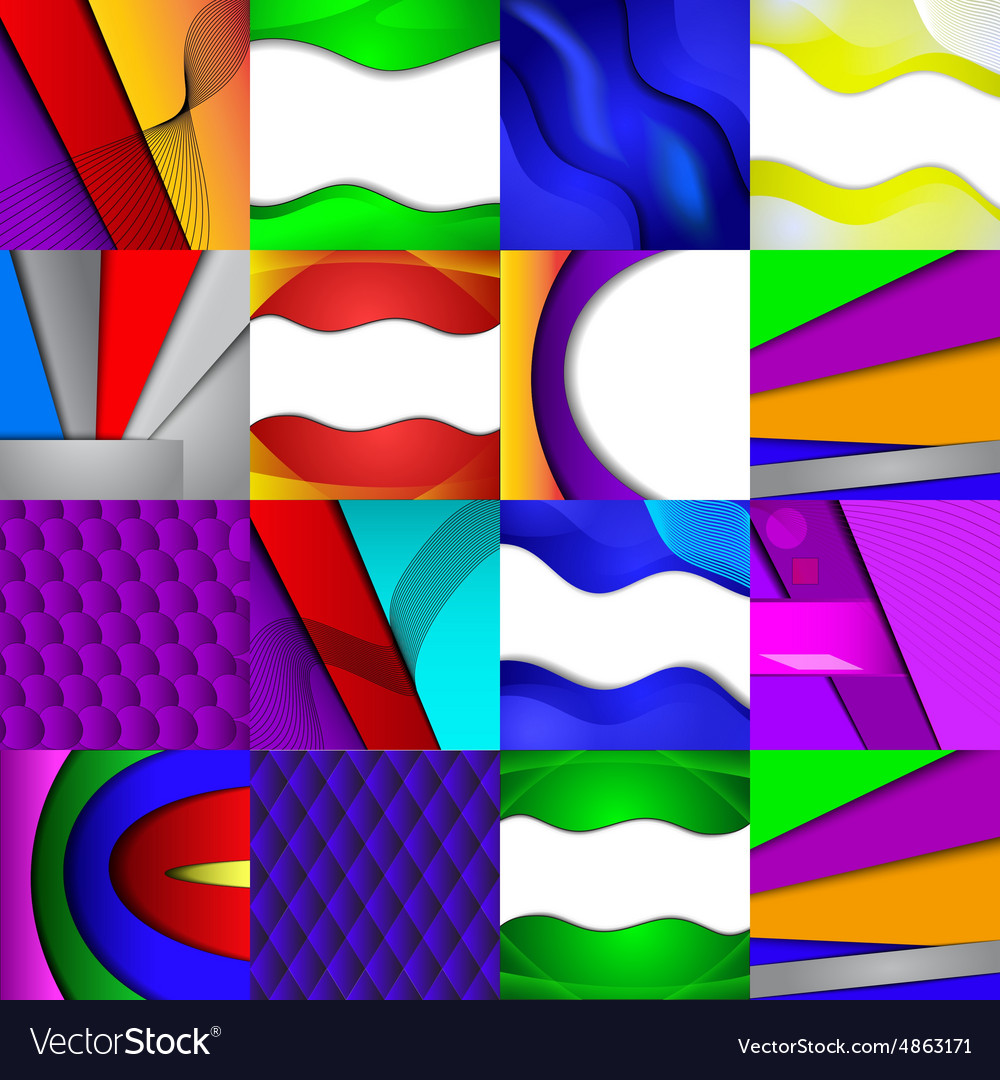 Set of sixteen different and colorful abstract Vector Image