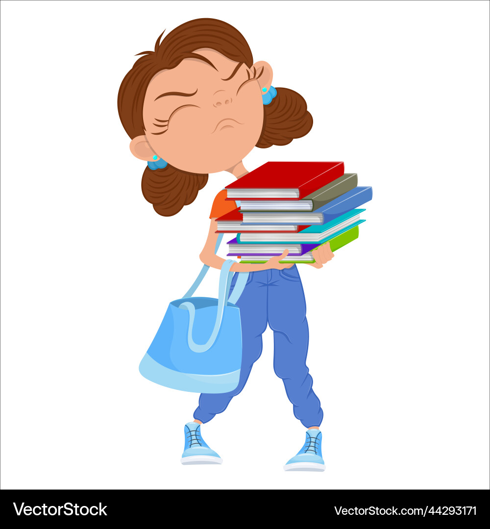 Student girl with stack of books Royalty Free Vector Image