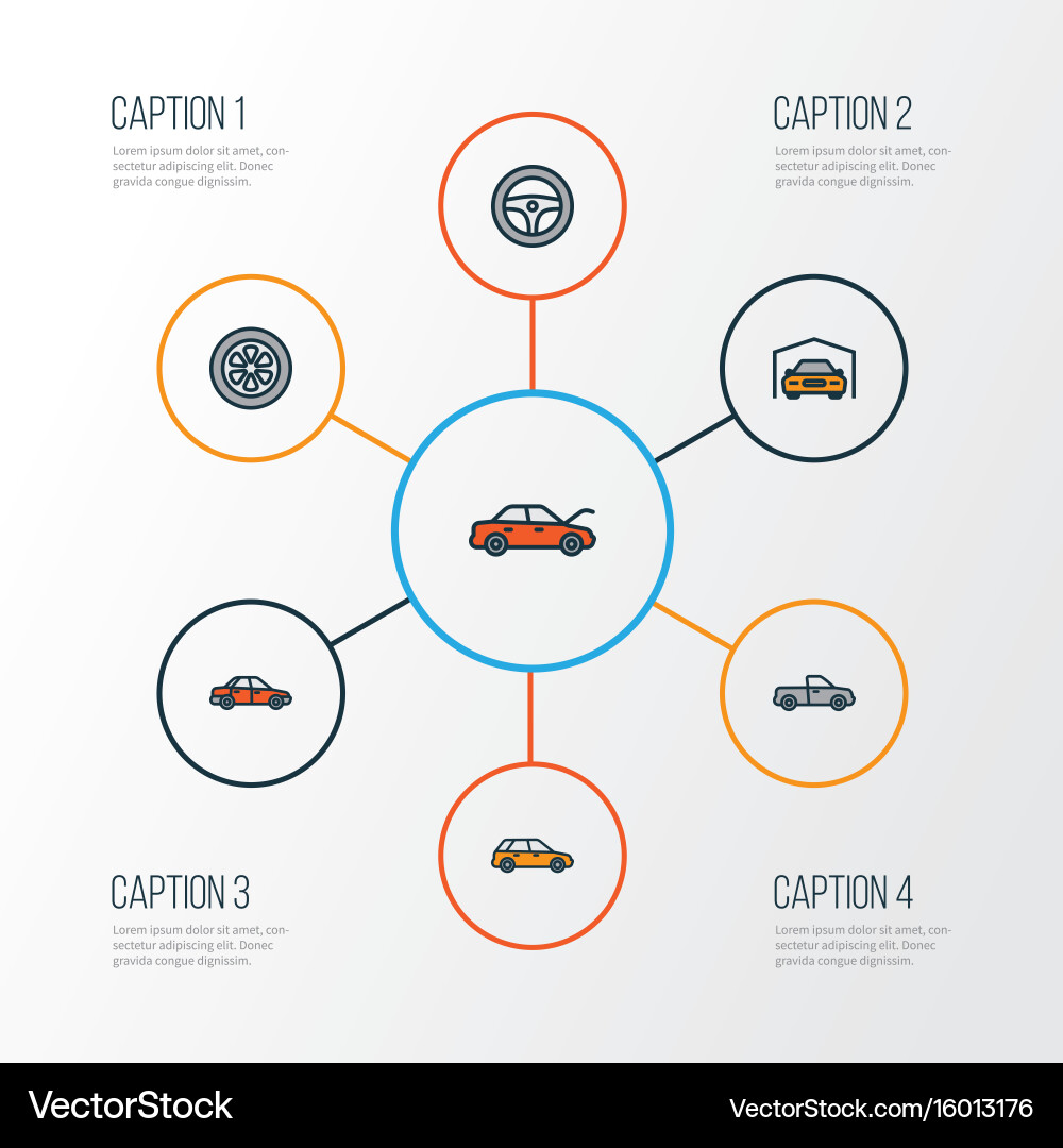 Auto colorful outline icons set collection Vector Image