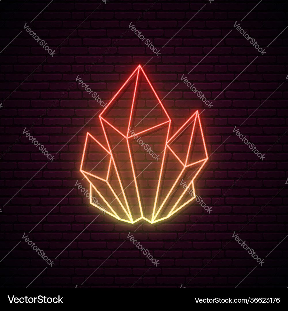Crystal neon sign orange glowing icon Royalty Free Vector