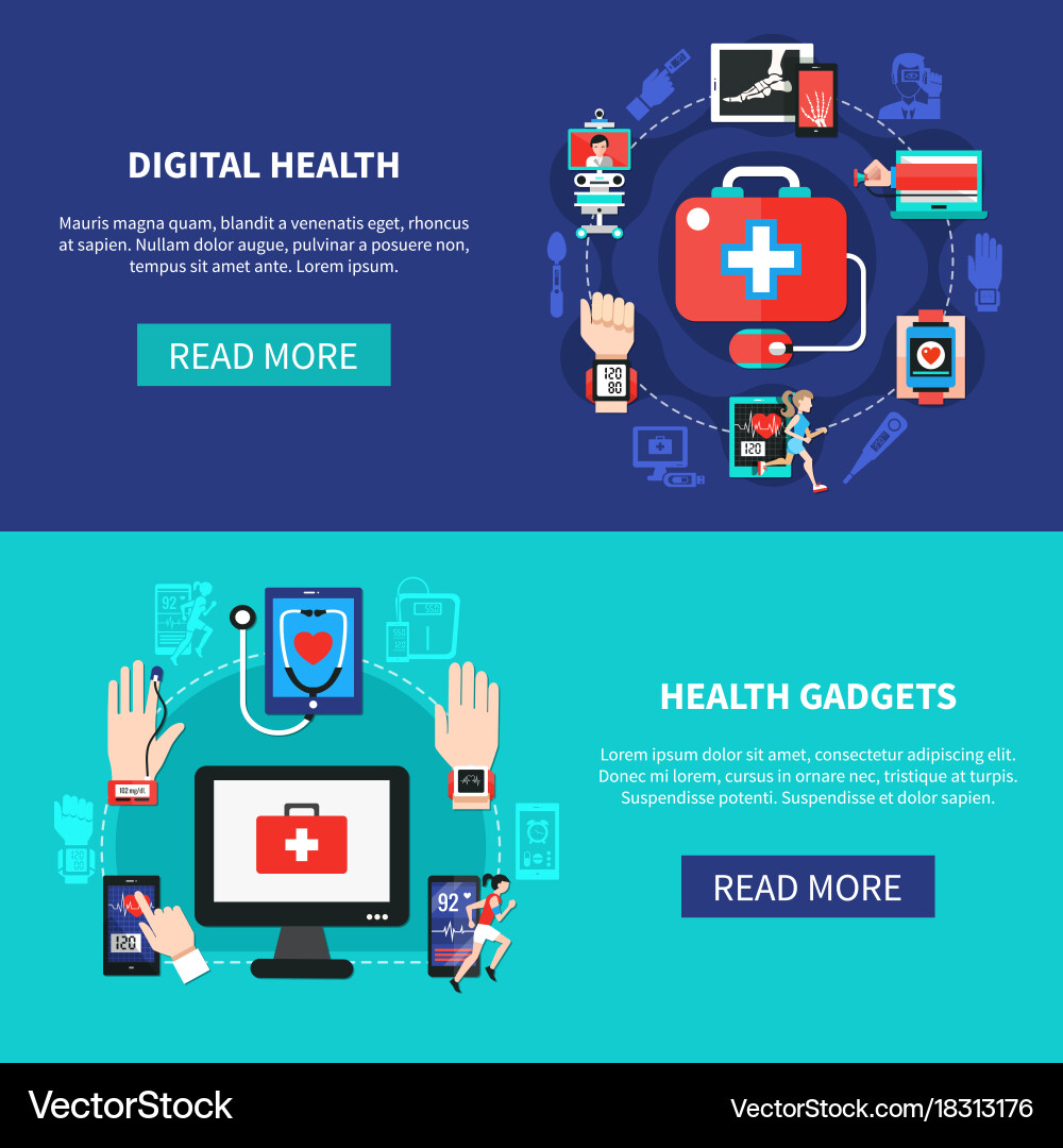 Digital health gadgets flat banners Royalty Free Vector