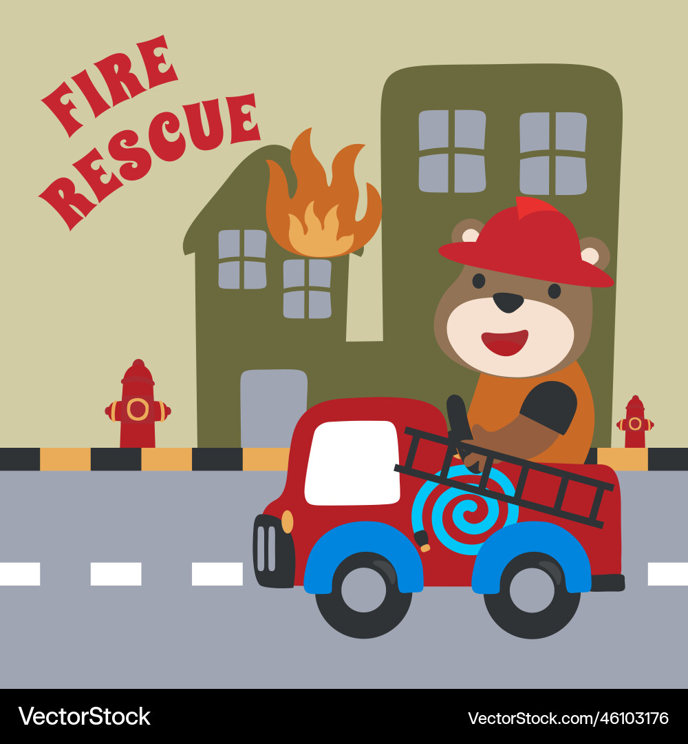 Fire rescue team with funny firefighter cartoon Vector Image