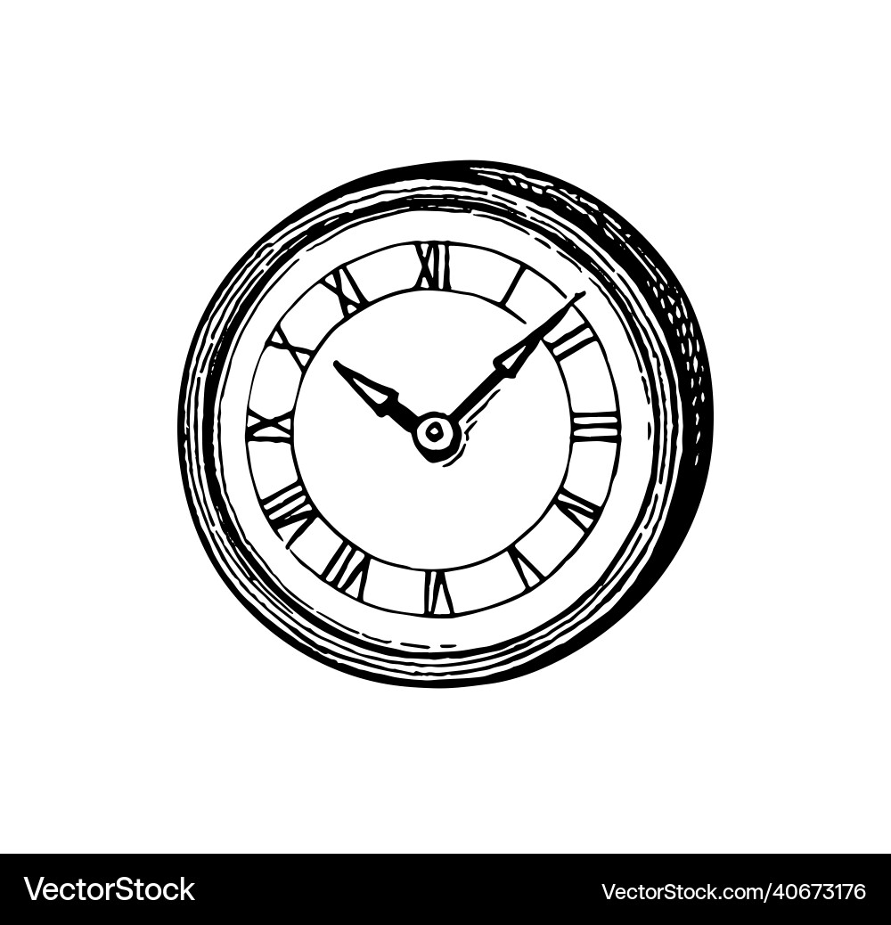 Ink sketch of clock dial face Royalty Free Vector Image