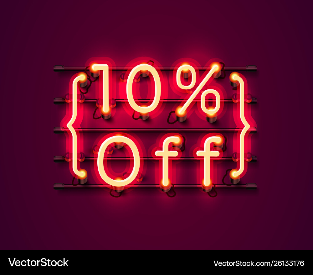 Neon frame 10 off text banner night sign board Vector Image