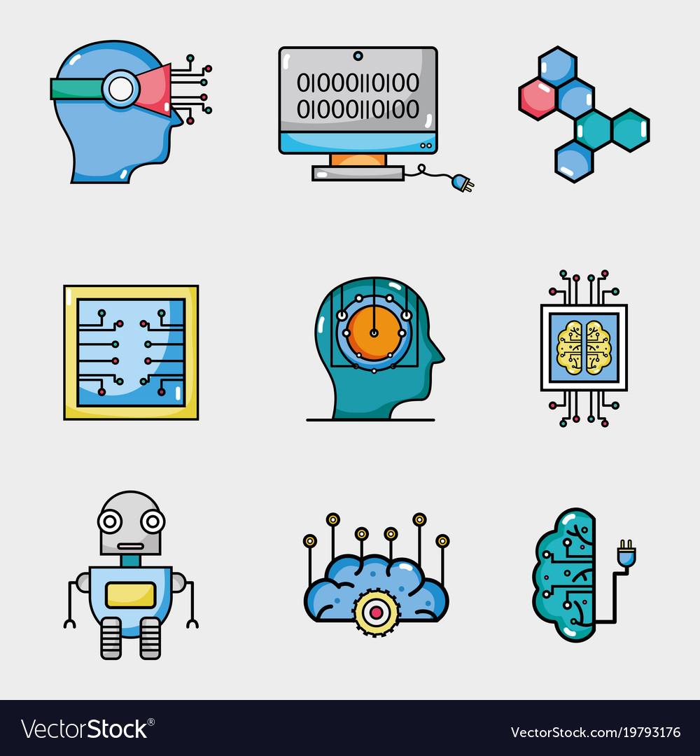 Set artificial intelligence technology Royalty Free Vector