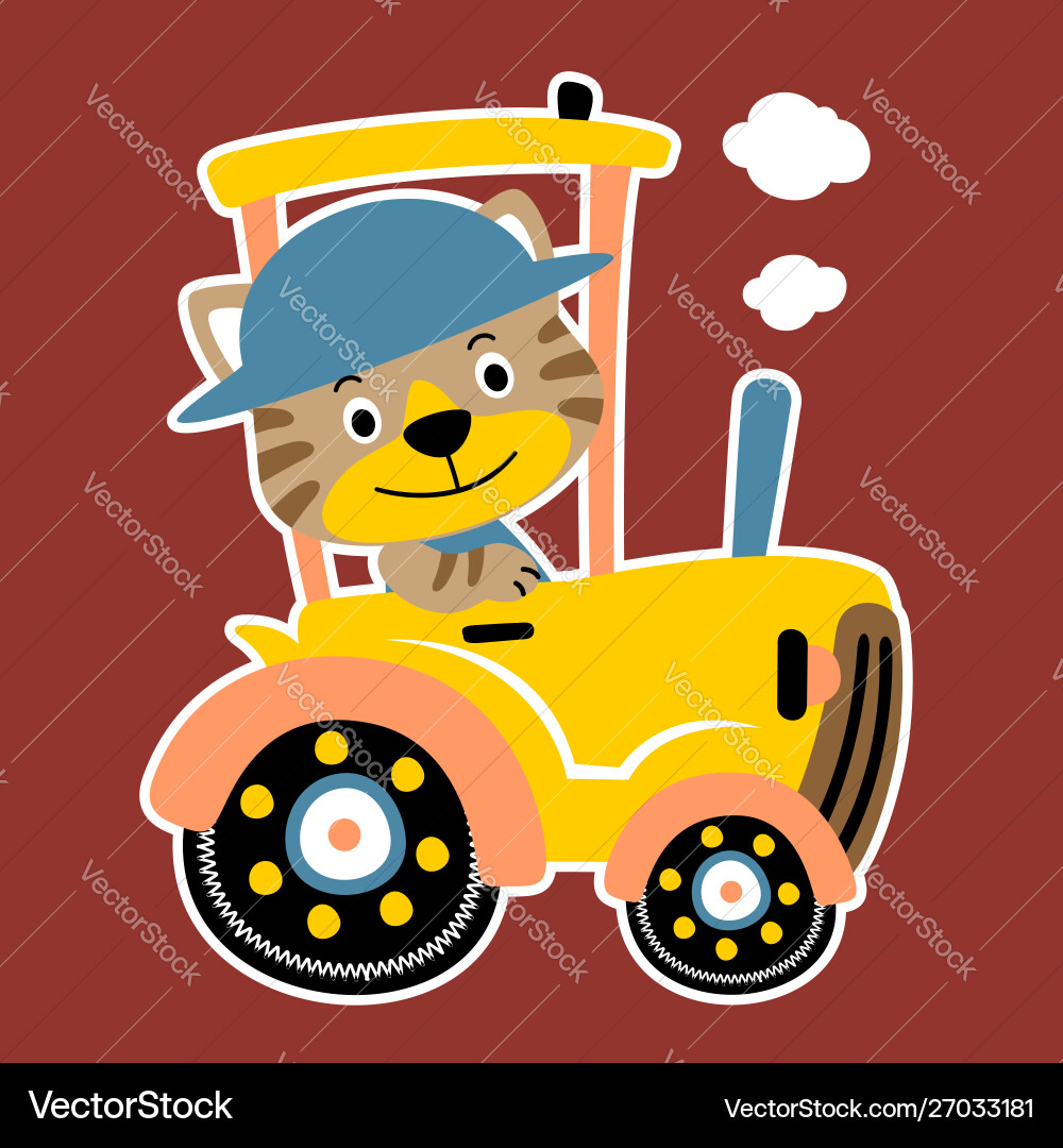 Cat farmer on yellow tractor cartoon Royalty Free Vector