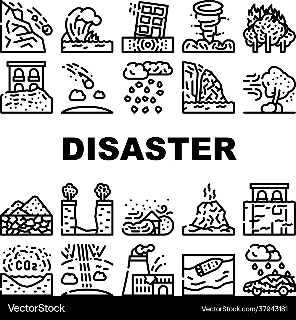 Disaster destruction collection icons set Vector Image