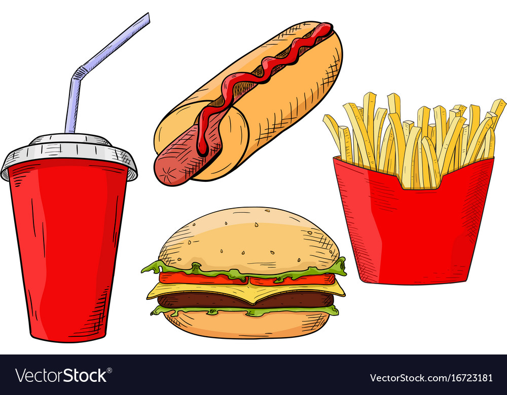 Fast food set - hamburger hot dog french fried Vector Image