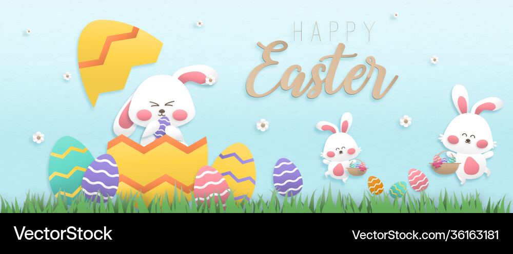 Happy easter day card design color pastel Vector Image