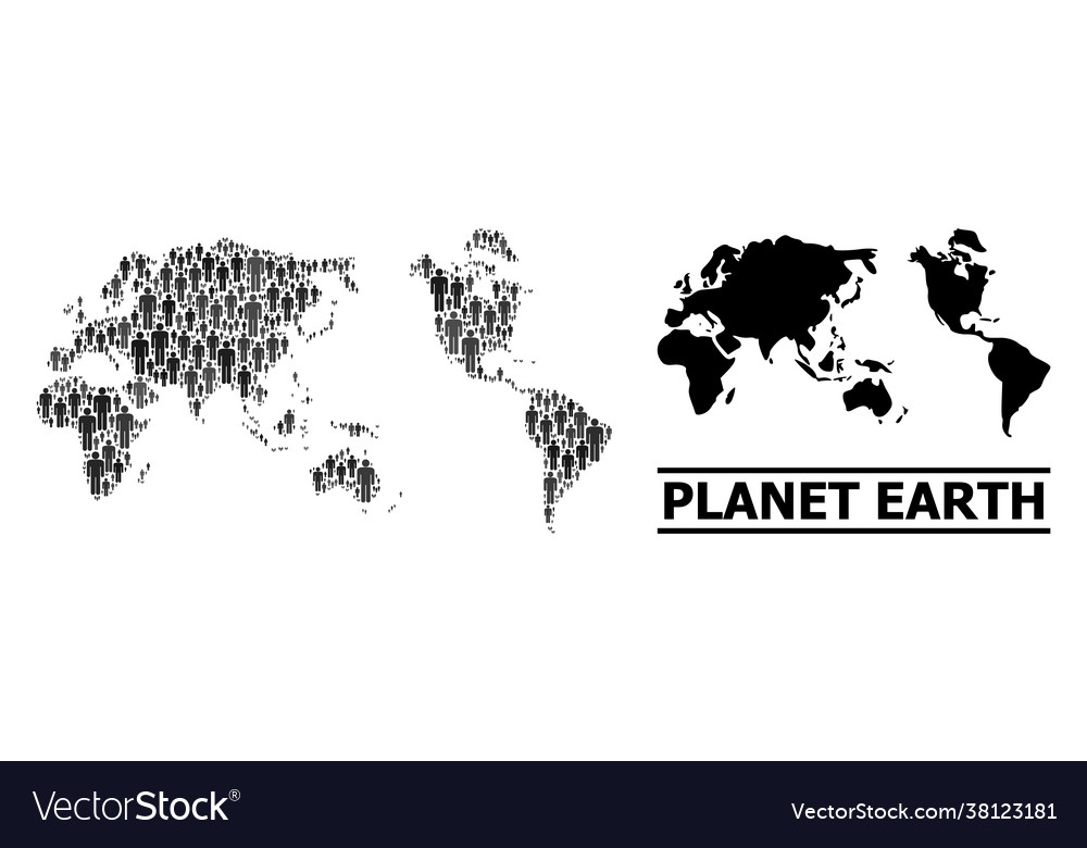 Men mosaic map earth and solid map Royalty Free Vector Image