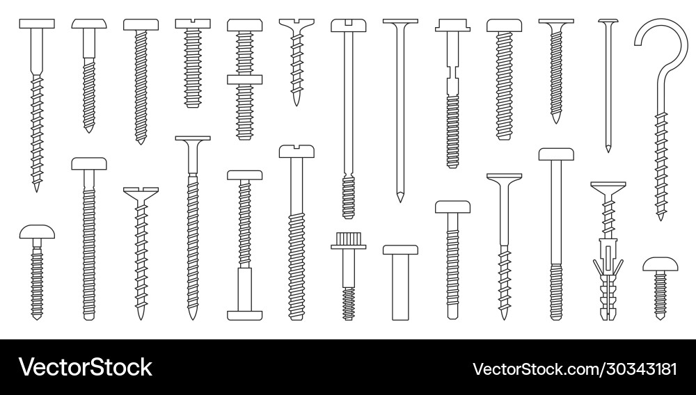 Metal fasteners outline set icon Royalty Free Vector Image