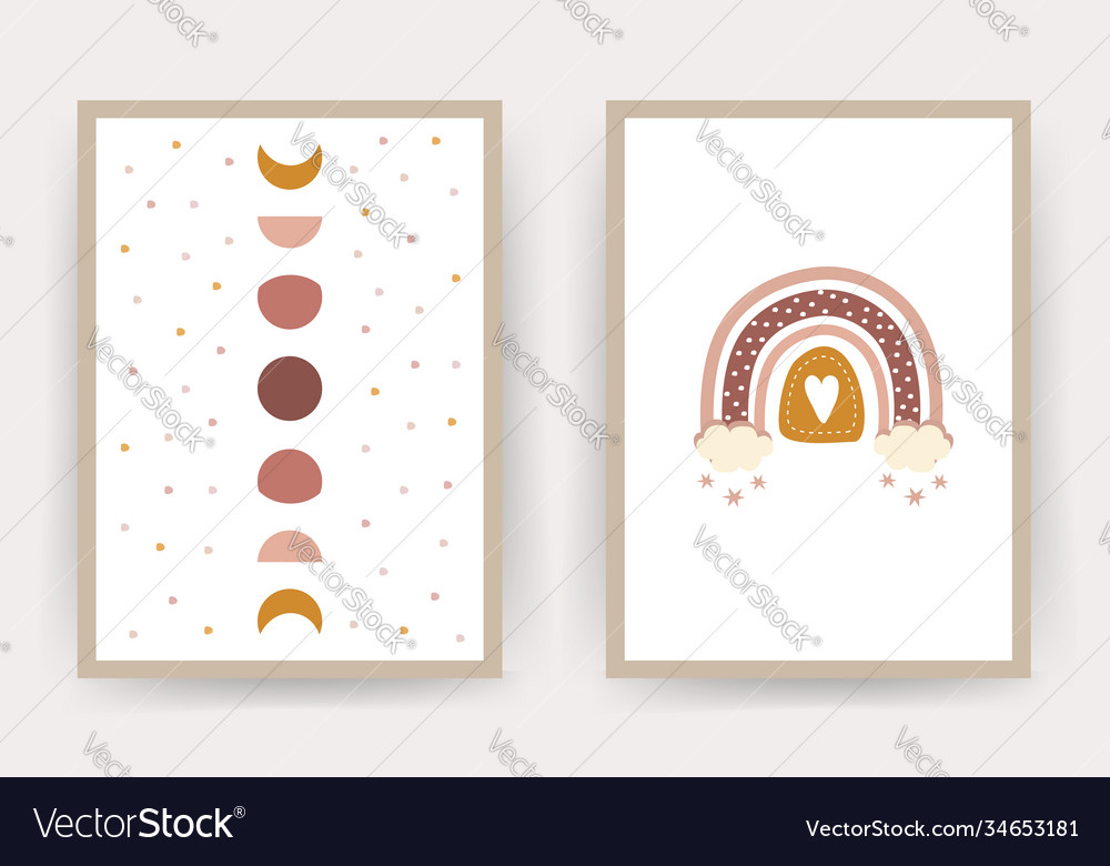 Rainbow boho posters scandinavian design Vector Image