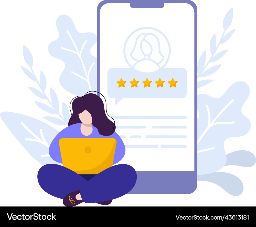 Woman with notebook online satisfied Royalty Free Vector