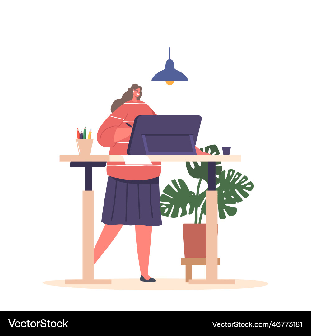 Young female character graphic designer standing Vector Image