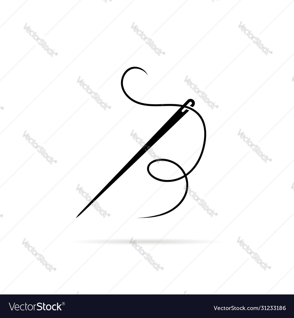 Black needle icon with thread for sew Royalty Free Vector