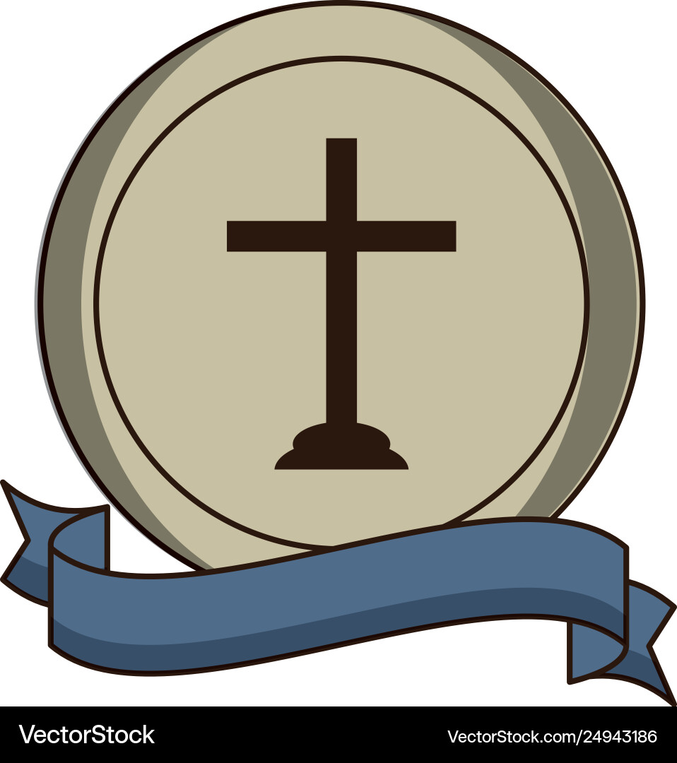 Christian cross symbol round emblem Royalty Free Vector