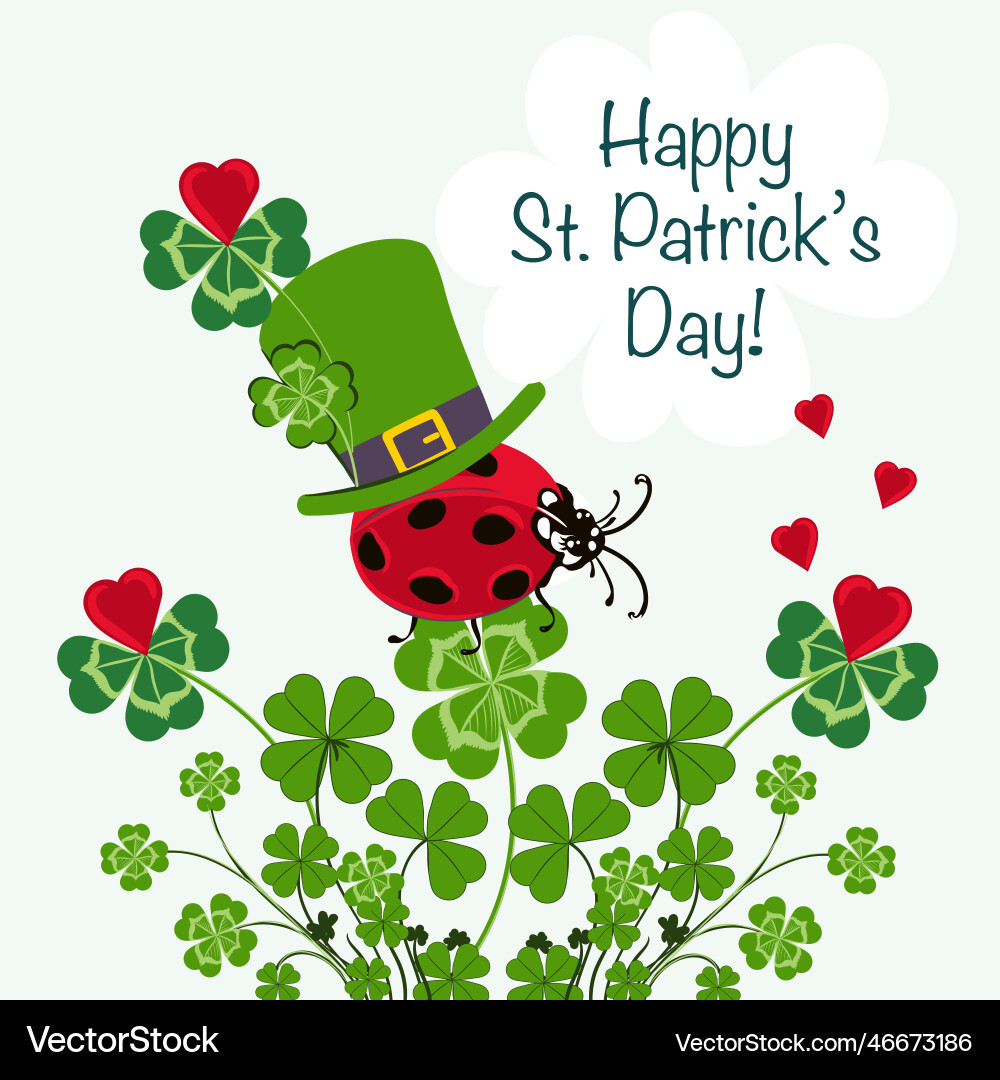 Cute st patrick day card with lady bug in green Vector Image
