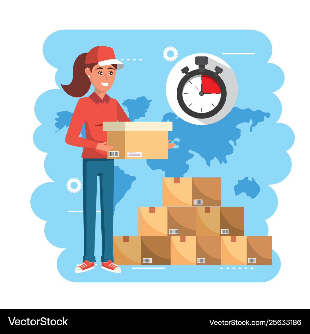Delivery woman with boxes packages service Vector Image