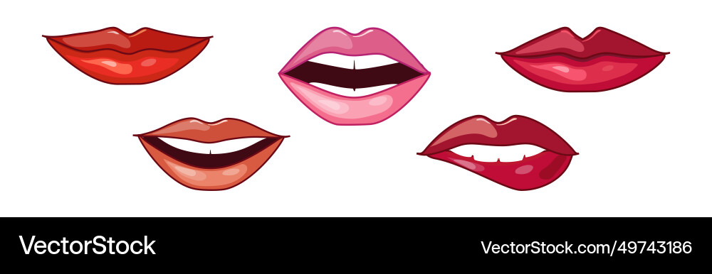 Female lips red and pink half open icon set Vector Image