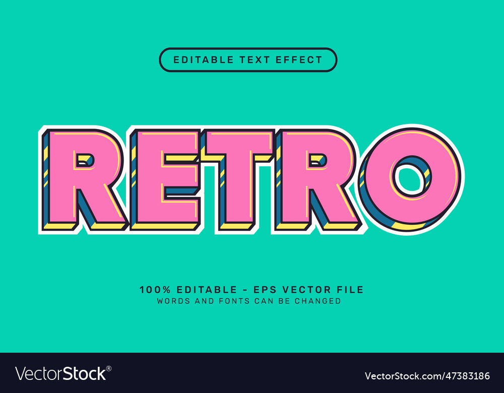Retro color 3d text effect and editable Royalty Free Vector