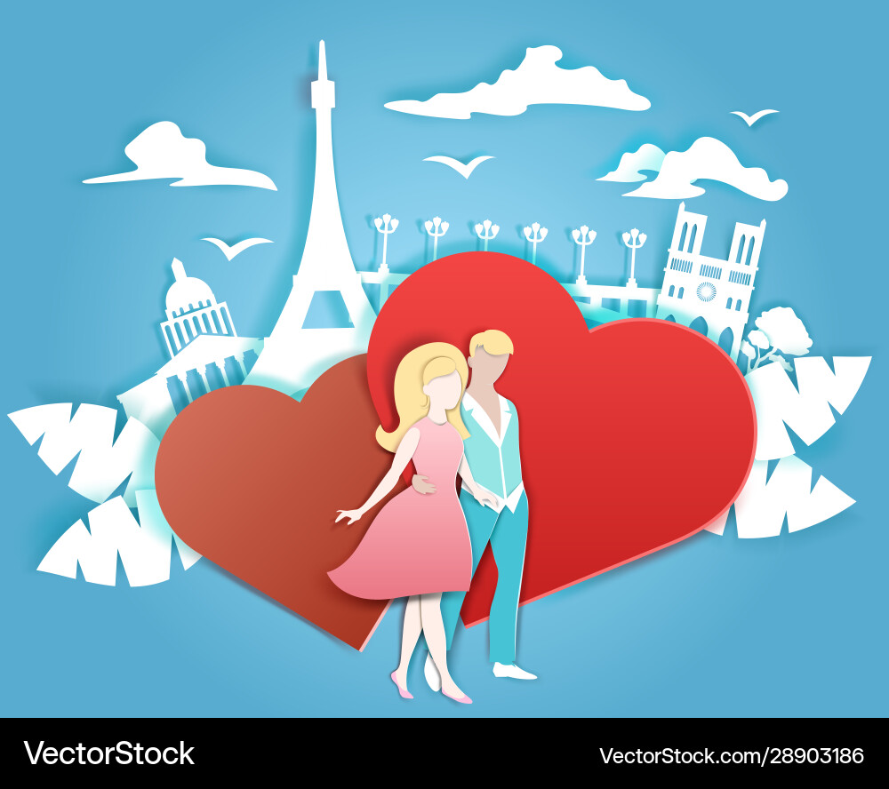 Romantic love in paper art Royalty Free Vector Image