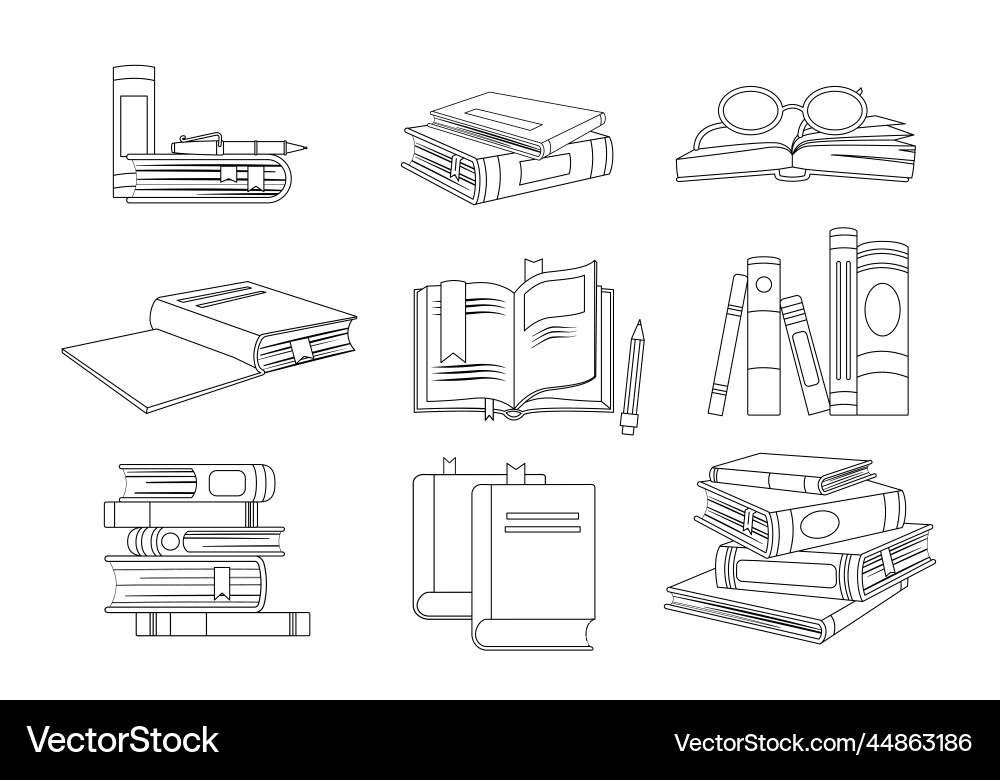 Set of book doodles Royalty Free Vector Image - VectorStock