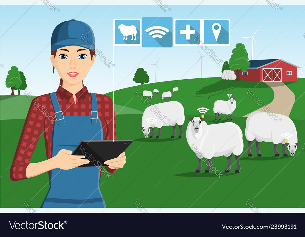 A farmer with computer tablet Royalty Free Vector Image