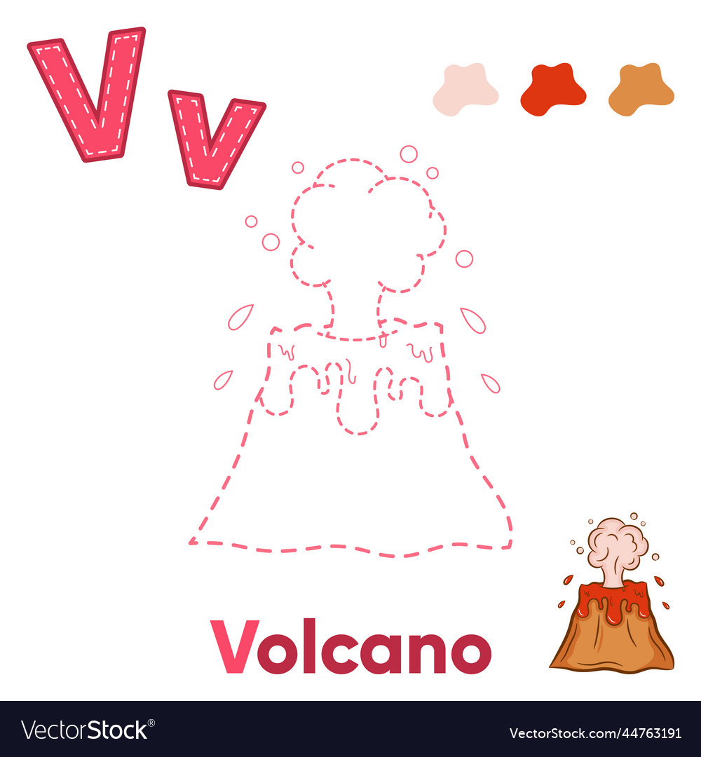 Alphabet worksheet letter v learning with volcano Vector Image