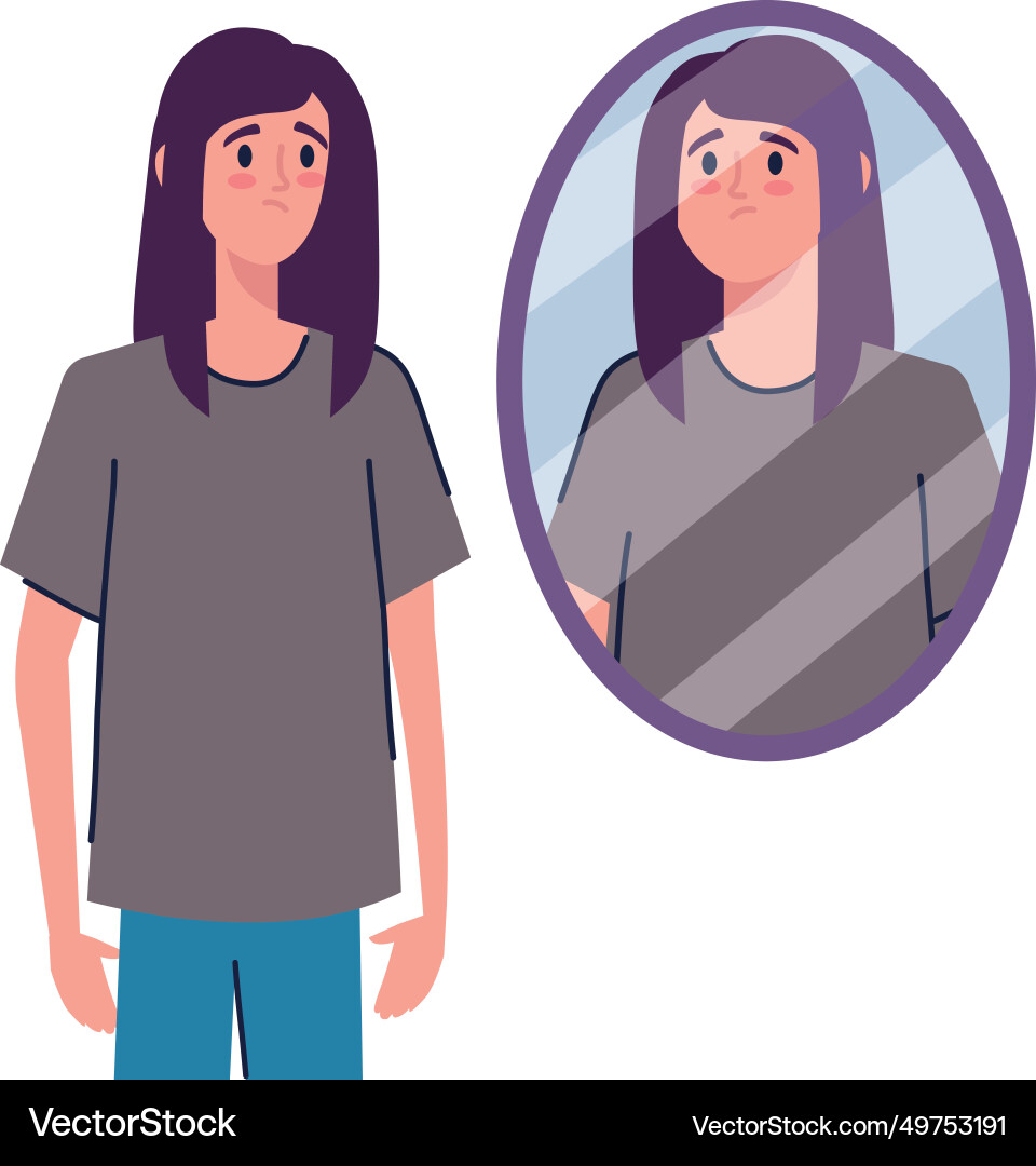 Anorexia woman and mirror Royalty Free Vector Image