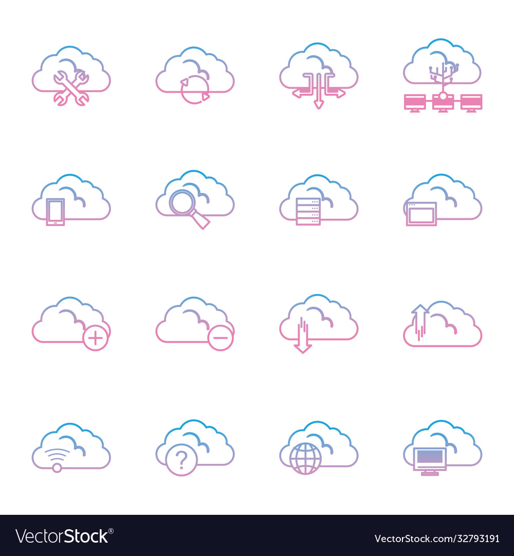 Cloud computing gradient style icon set Royalty Free Vector Cloud computing gradient style icon set Royalty Free Vector